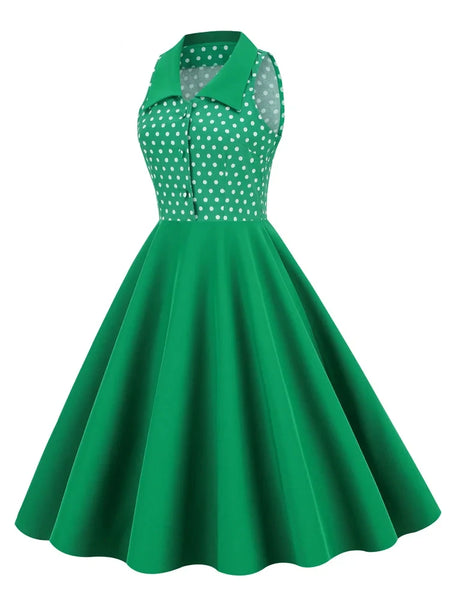 Turn Down Collar Button Up Polka Dot 50s Robe Pinup Vintage Midi Dress Jetechband